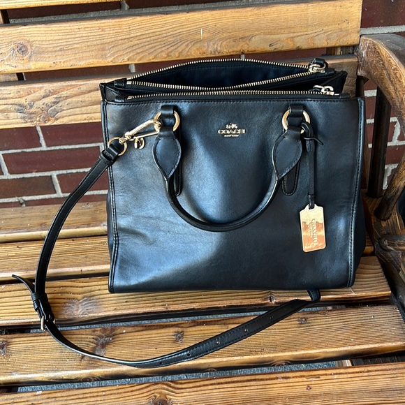 Coach | Bags | Coach Black Leather Zip Pocket Coach Purse | Poshmark